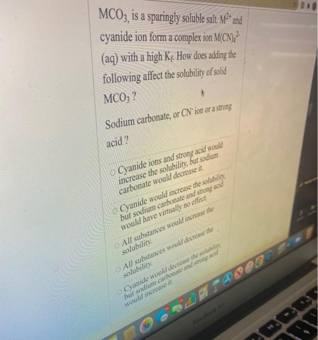 Solved > MCO3 is a sparingly soluble salt. Mắt and cyanide | Chegg.com