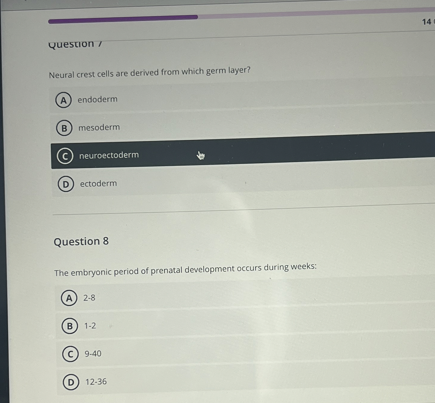 Solved Question 8The embryonic period of prenatal | Chegg.com