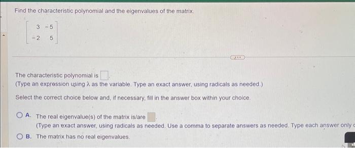 Solved Find The Characteristic Polynomial And The