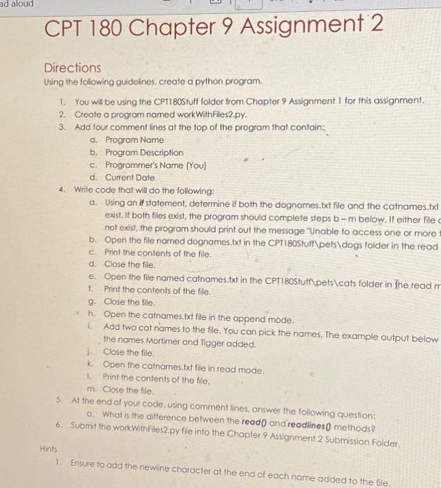 Solved CPT 180 Chapter 9 Assignment 2 Directions Using the | Chegg.com