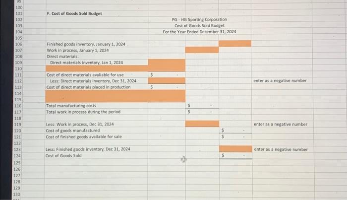 F. Cost of Goods Sold Budget Finished goods | Chegg.com