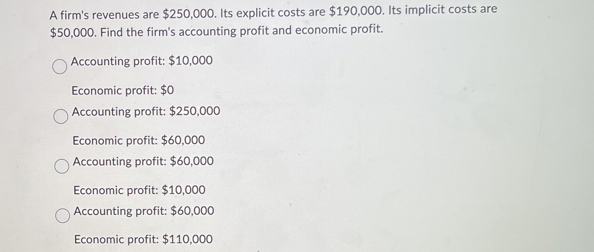 Solved A firm's revenues are $250,000. ﻿Its explicit costs | Chegg.com