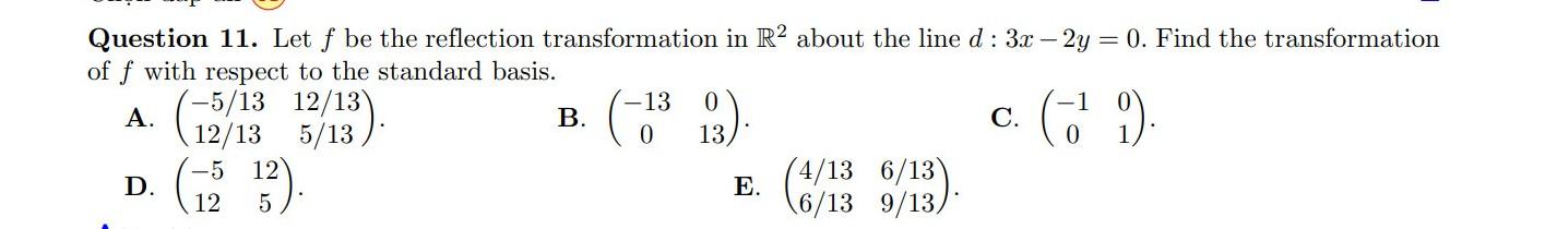 Solved Question 11. Let f be the reflection transformation | Chegg.com