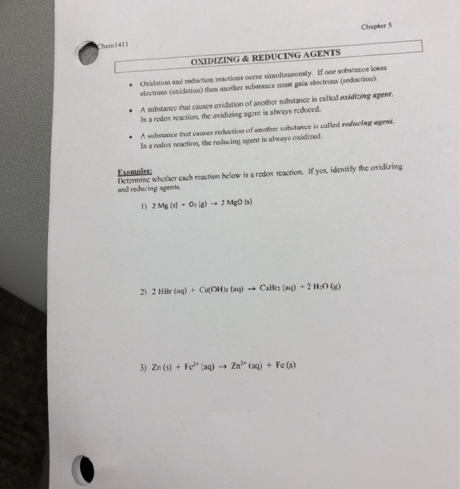 Solved Chapter 5 Chem411 OXIDIZING & REDUCING AGENTS • | Chegg.com