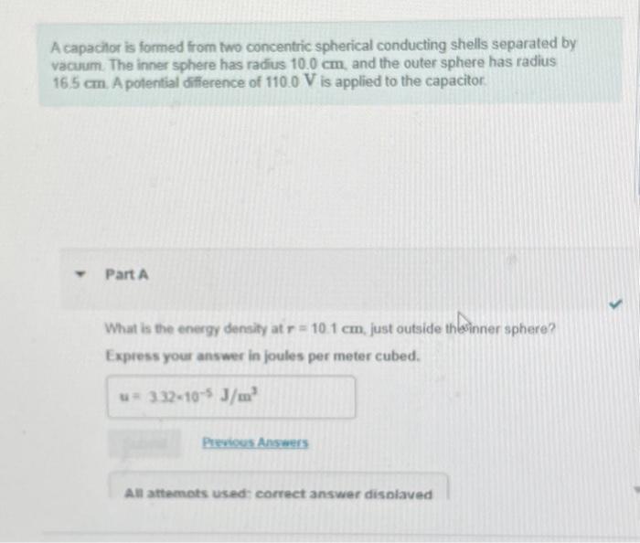 Solved A capacitor is formed from two concentric spherical | Chegg.com