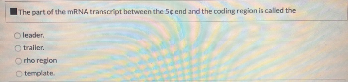 Solved The part of the mRNA transcript between the 5¢ end | Chegg.com