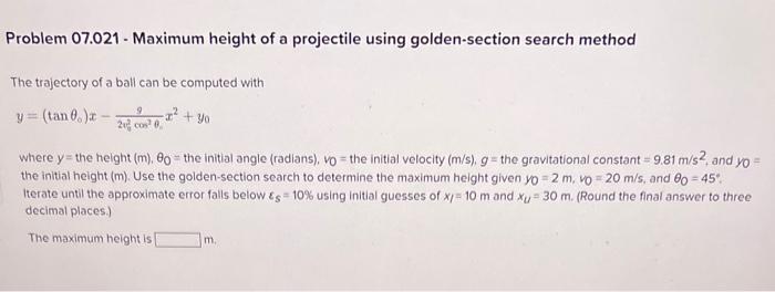 Solved Problem 07.021 - Maximum height of a projectile using | Chegg.com