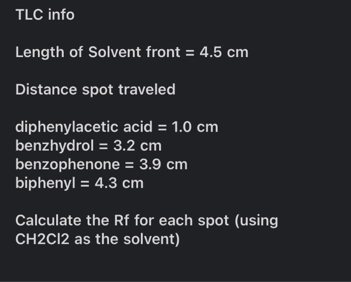 Solved TLC info Length of Solvent front = 4.5 cm Distance | Chegg.com