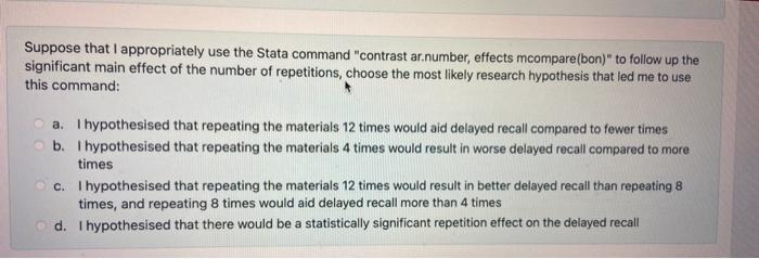 Solved Suppose that I appropriately use the Stata command | Chegg.com