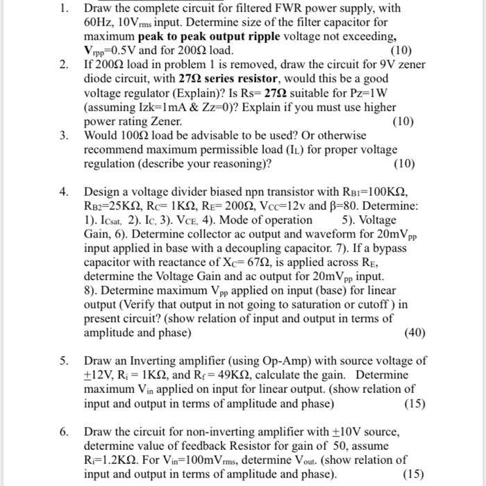 Solved 1. Draw the complete circuit for filtered FWR power | Chegg.com
