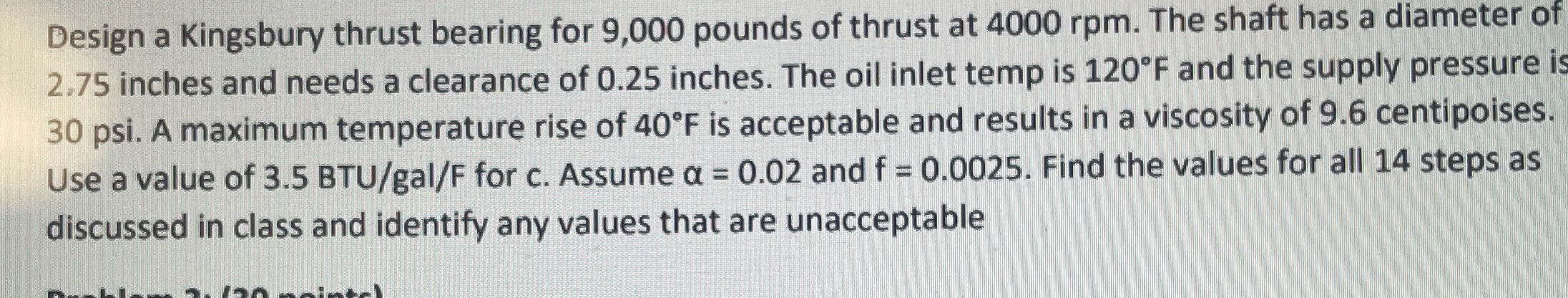 Solved Design a Kingsbury thrust bearing for 9,000 ﻿pounds | Chegg.com