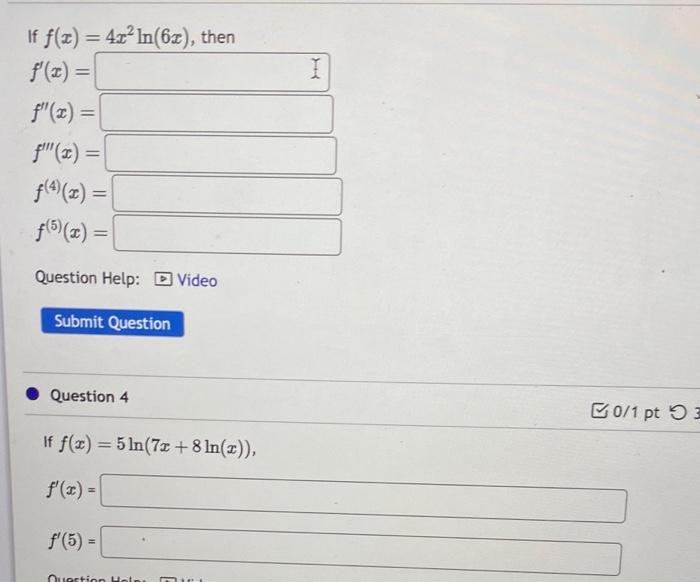 Solved If f(x)=4x2ln(6x), then | Chegg.com