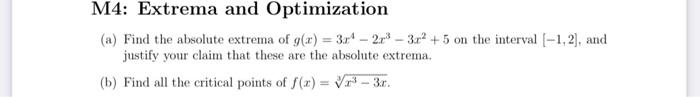 Solved M4: Extrema and Optimization (a) Find the absolute | Chegg.com