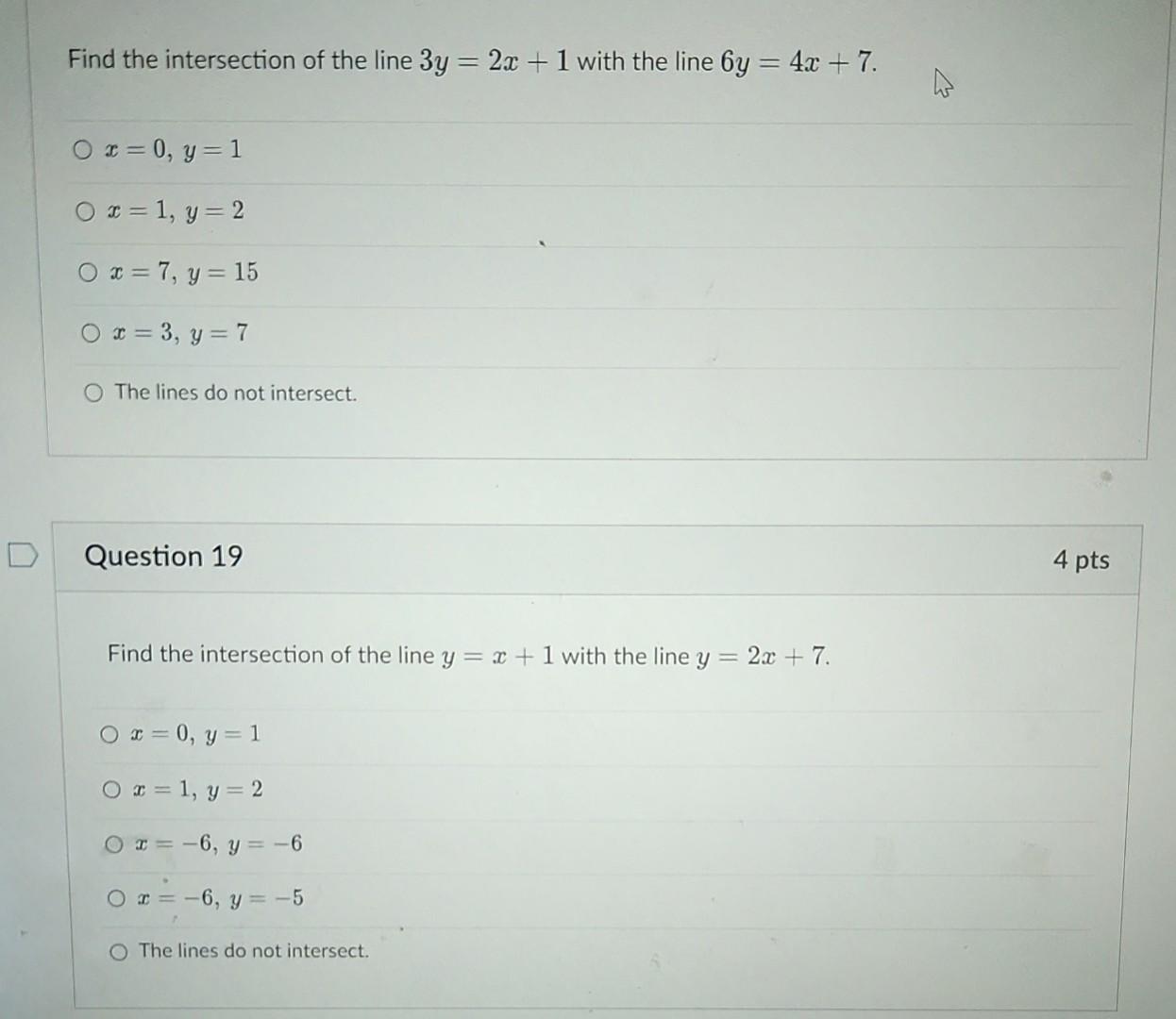 Solved Find the intersection of the line 3y=2x+1 with the | Chegg.com
