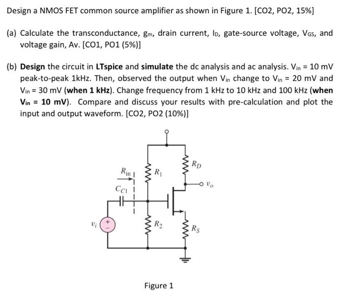 Solved Design a NMOS FET common source amplifier as shown in | Chegg.com