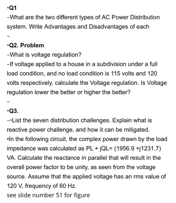 Solved •Q1 -What are the two different types of AC Power | Chegg.com