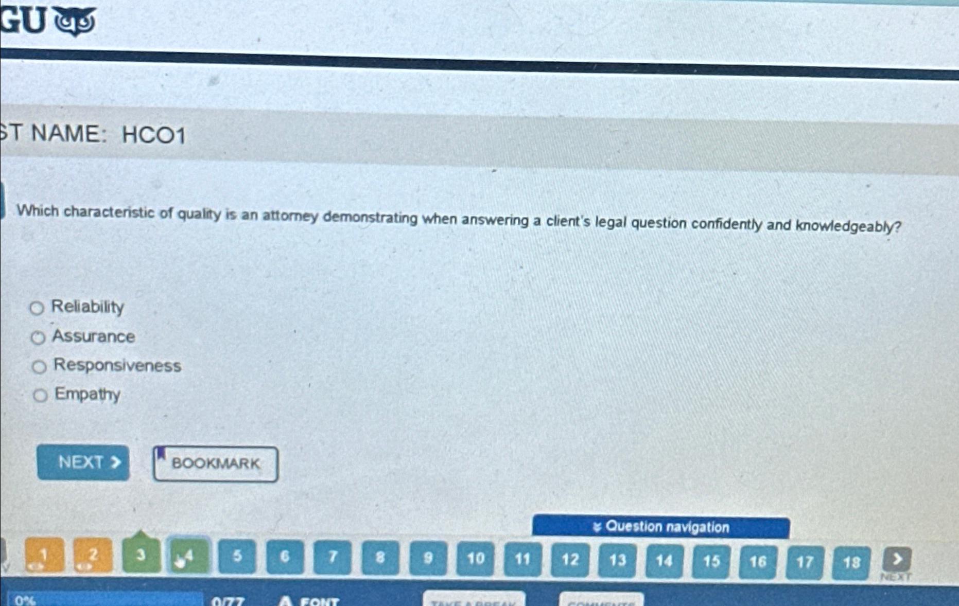 Solved GU बুST NAME: HCO1Which characteristic of quality is | Chegg.com