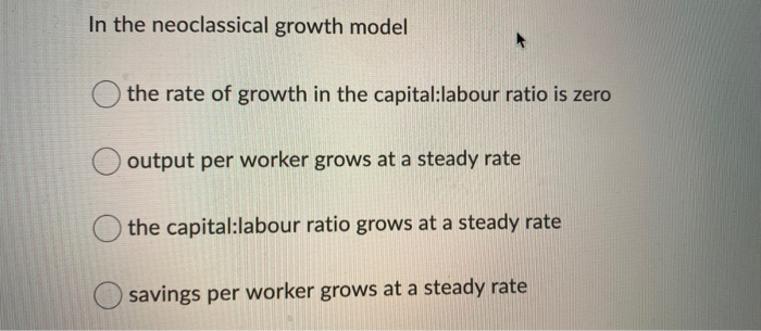 Solved In the neoclassical growth model the rate of growth | Chegg.com