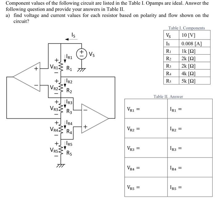 Solved Component values of the following circuit are listed | Chegg.com