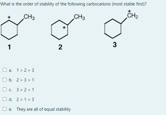 Solved What is the order of stability of the following | Chegg.com