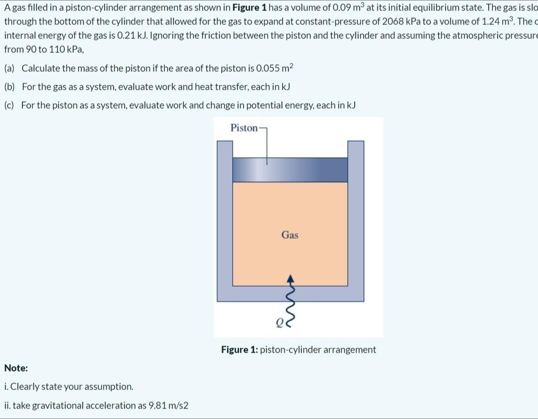 Solved A gas filled in a piston-cylinder arrangement as | Chegg.com