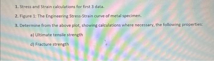 Solved 1. Stress and Strain calculations for first 3 data. | Chegg.com