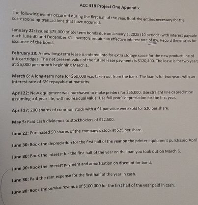 Solved ACC 318 ﻿Project One AppendixThe following events | Chegg.com