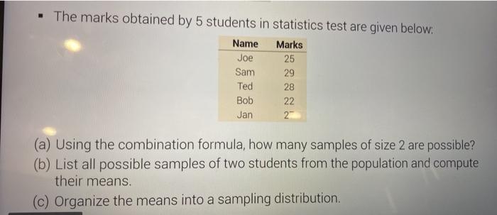Solved The marks obtained by 5 students in statistics test | Chegg.com
