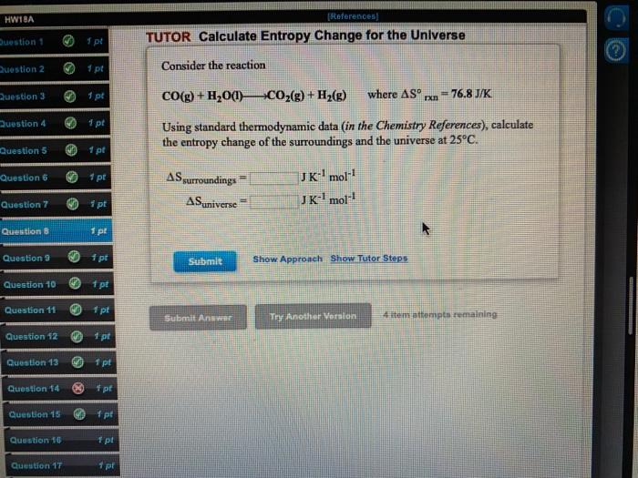 Solved HWIBA References TUTOR Calculate Entropy Change for | Chegg.com
