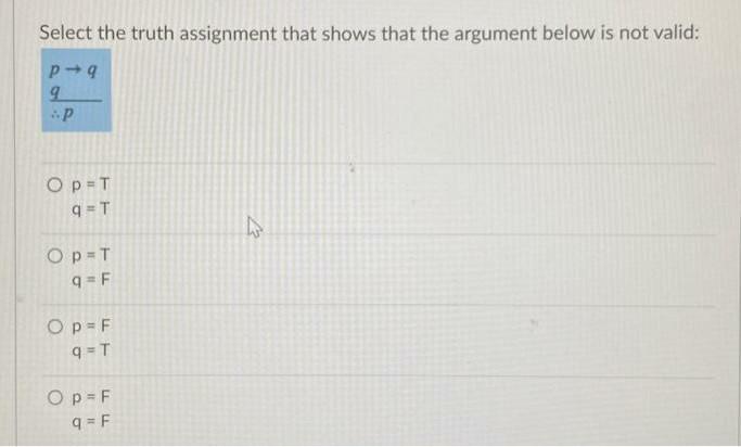 Solved Select the truth assignment that shows that the | Chegg.com