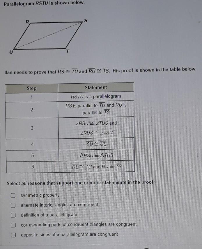 Solved Parallelogram RSTU is shown below. R S U llan needs | Chegg.com