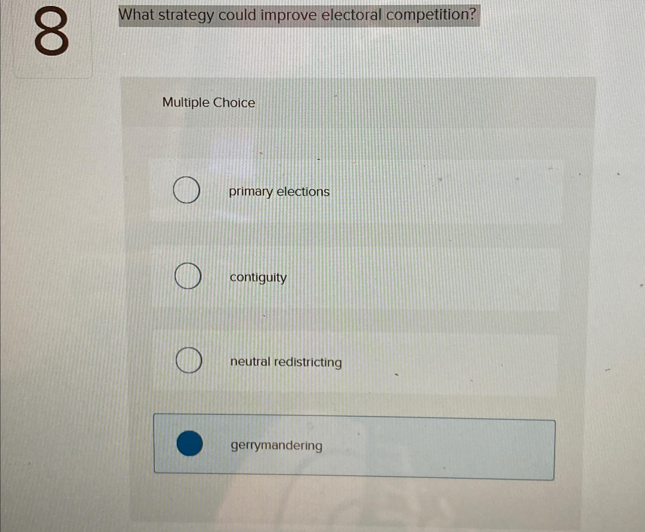 Solved What strategy could improve electoral | Chegg.com