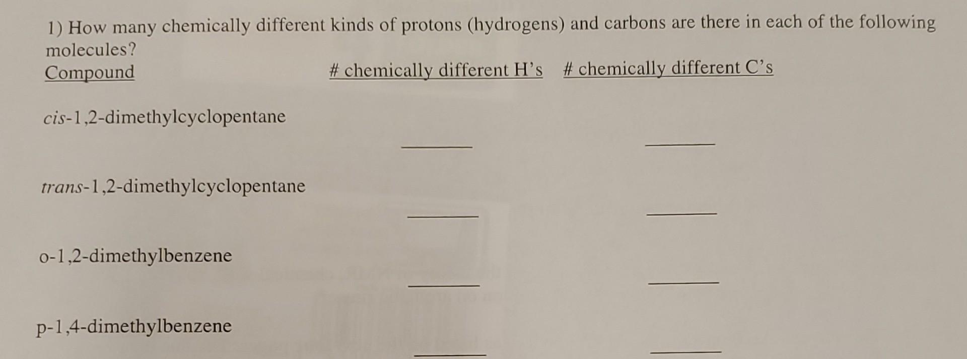 Solved 1) How many chemically different kinds of protons | Chegg.com