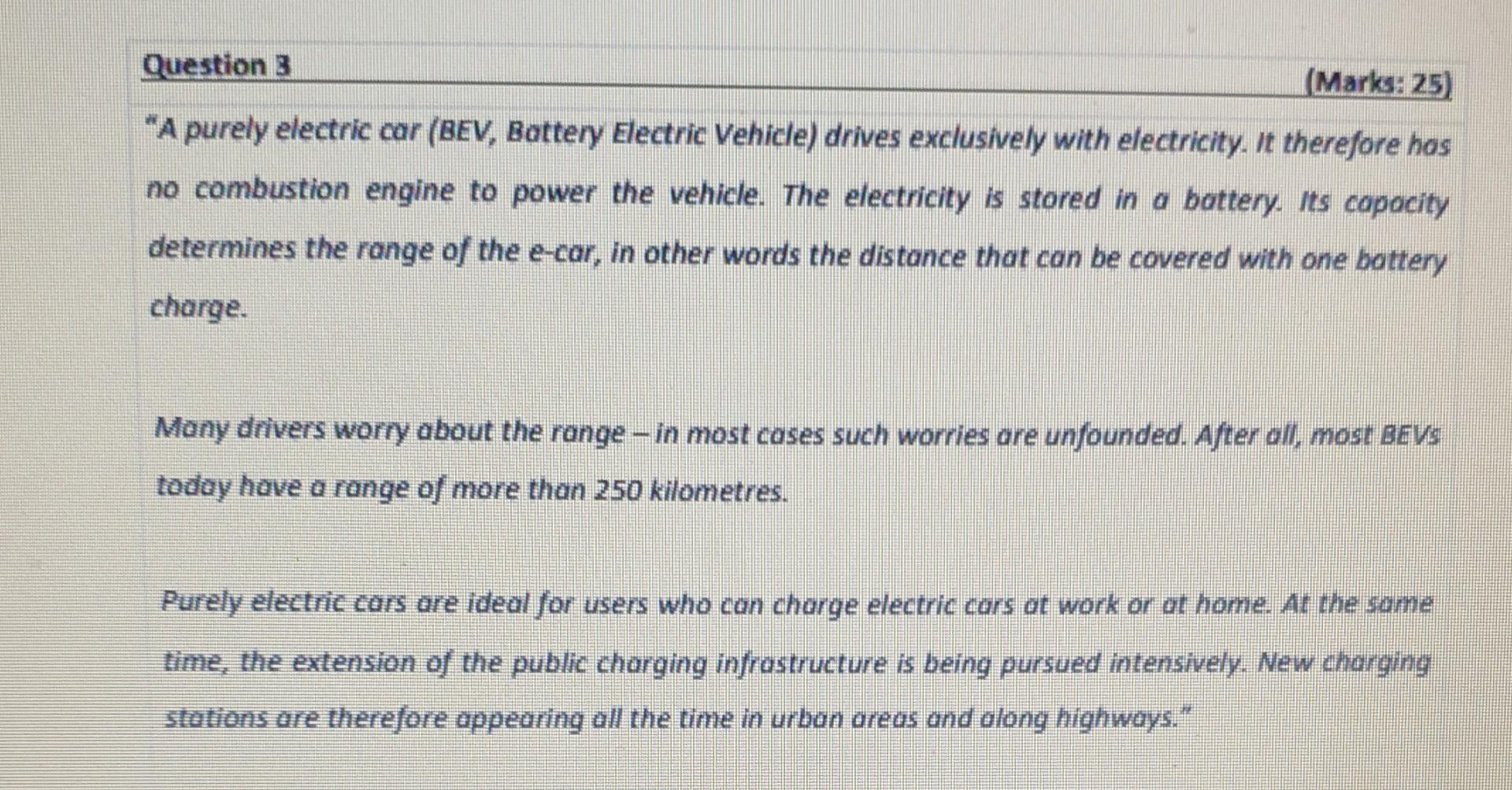 Solved .3.1 With the electric car as an example, apply the | Chegg.com