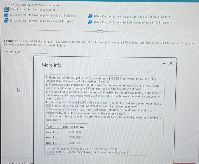 Solve various time value of money scenarios (Click | Chegg.com