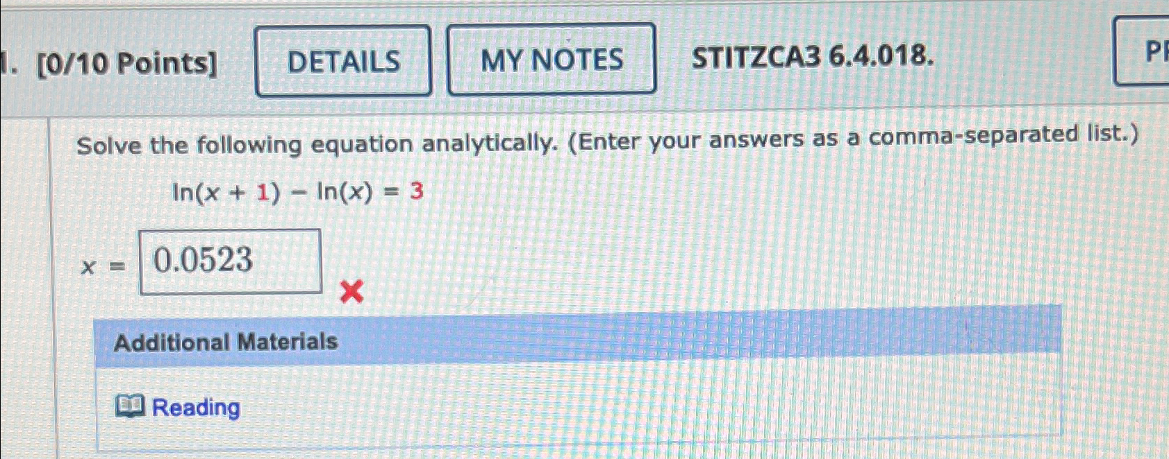 Solved [0/10 ﻿Points]STITZCA3 6.4.018.Solve the following | Chegg.com