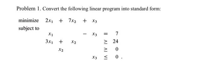 Solved Problem 1. Convert the following linear program into | Chegg.com