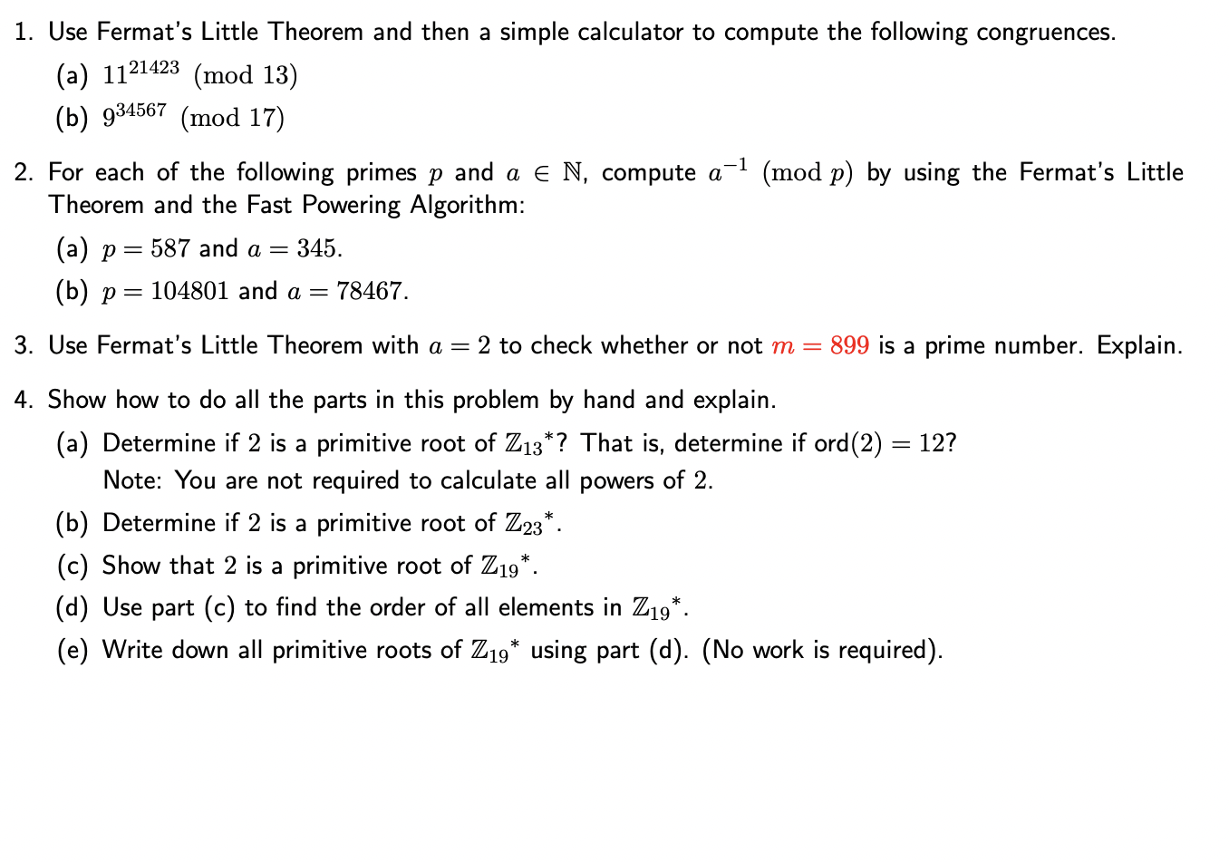 Solved Use Fermat's Little Theorem and then a simple | Chegg.com