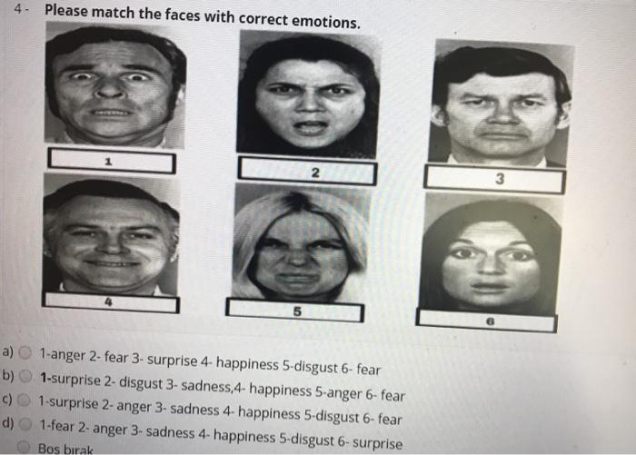 Solved 4. Please match the faces with correct emotions. 2. 3 | Chegg.com
