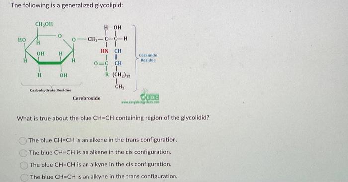 Solved The following is a generalized glycolipid: HO H CH₂OH | Chegg.com