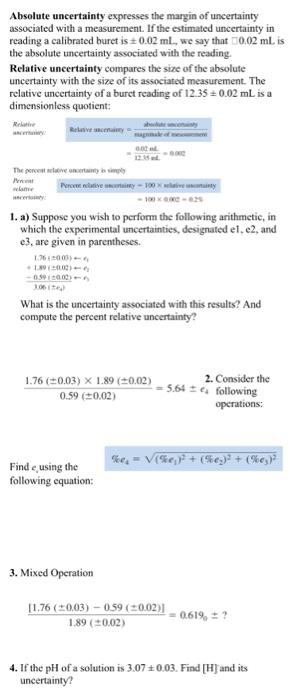Solved Absolute uncertainty expresses the margin of | Chegg.com