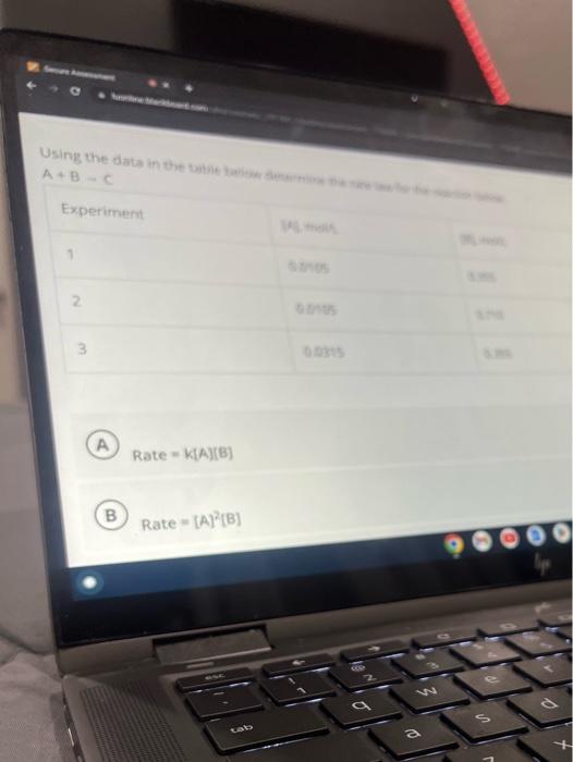 Solved A+B−C Experiment 1 2 3 Rate =K[A][B] Rate | Chegg.com