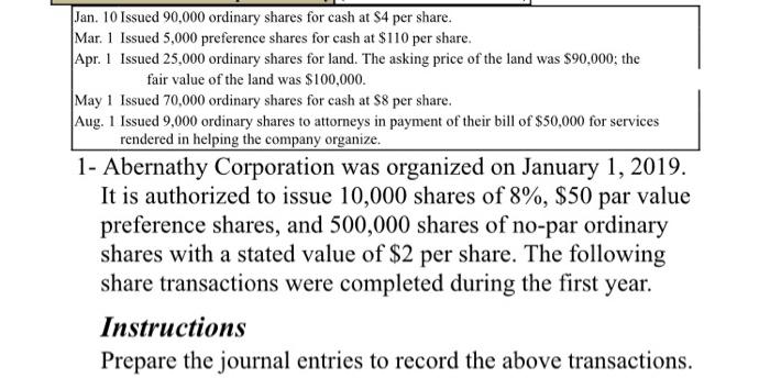 Solved Jan. 10 Issued 90,000 ordinary shares for cash at $4 | Chegg.com