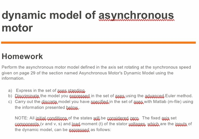 dynamic model of asynchronous motor Homework Perform | Chegg.com