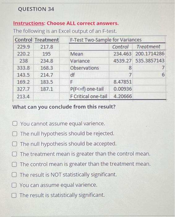 Solved QUESTION 34 Instructions: Choose ALL correct answers. | Chegg.com