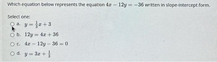 Solved Which equation below represents the equation | Chegg.com