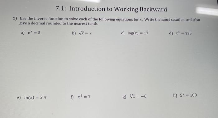 Solved 7.1: Introduction to Working Backward 1) Use the | Chegg.com