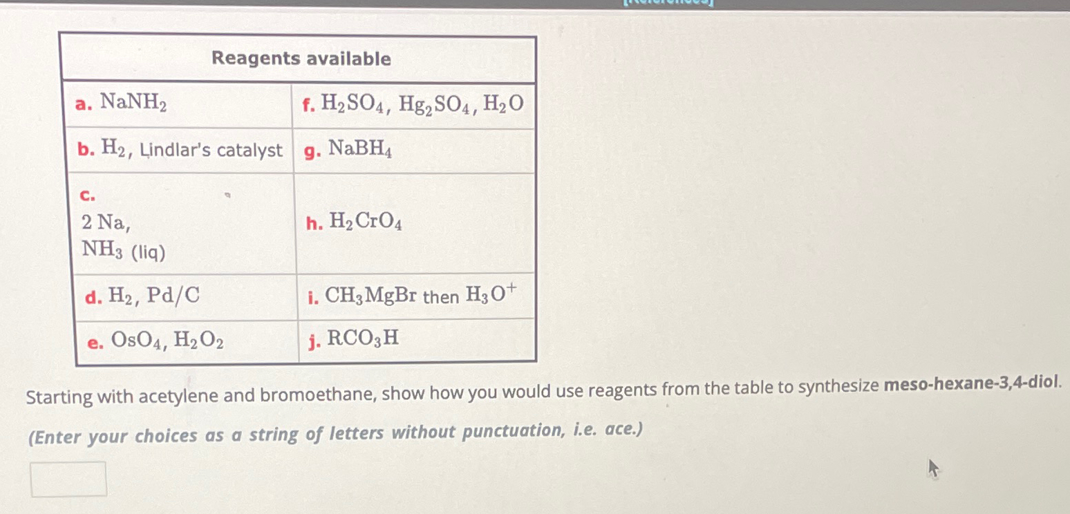 Solved \table[[Reagents | Chegg.com