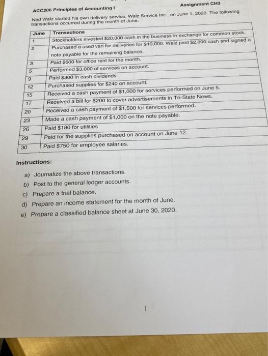Solved ACC206 Principles of Accounting Assignment CH3 Ned | Chegg.com