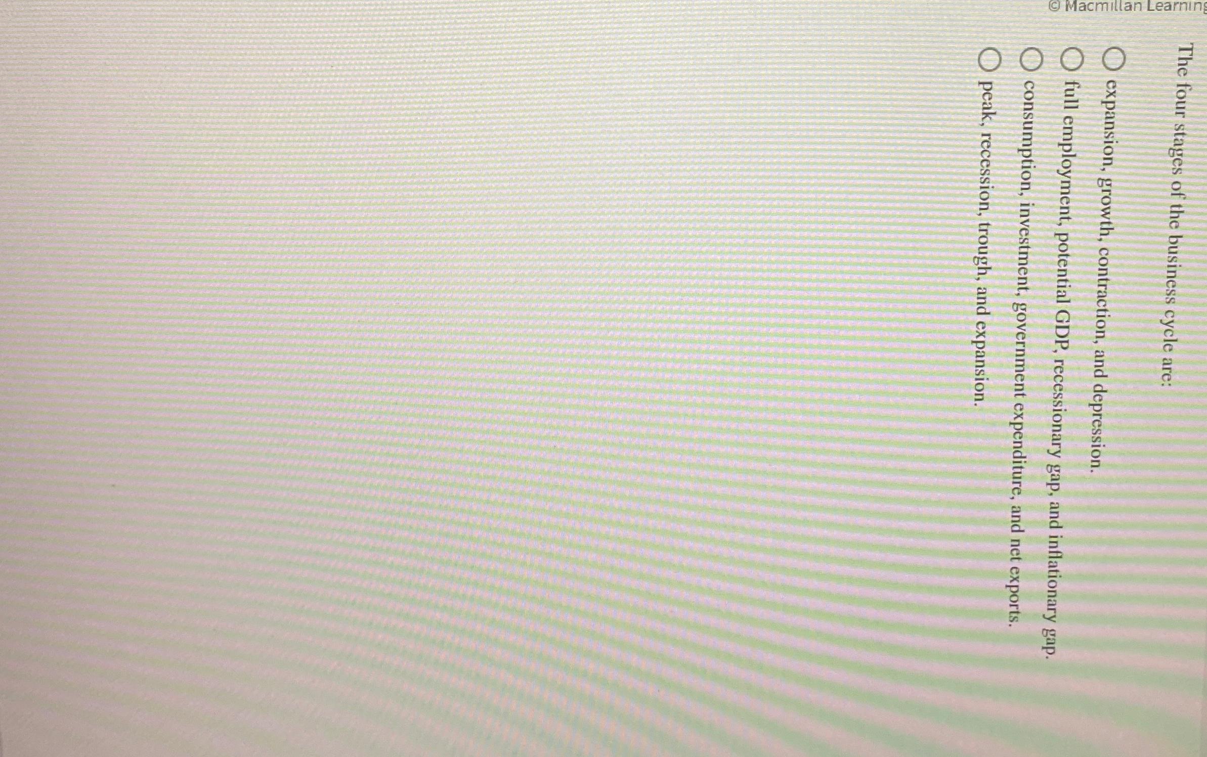 Solved The four stages of the business cycle are:expansion, | Chegg.com